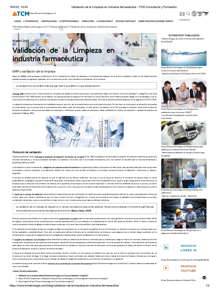Validación de La Limpieza en Industria Farmacéutica - TCM Consultoría y ... Validación de La Limpieza en Industria Farmacéutica - TCM Consultoría y ...