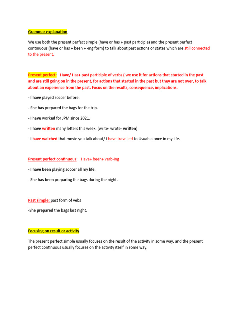 Present Perfect vs Present Perfect Continuous- Explanation | PDF | Syntax | Linguistic Morphology