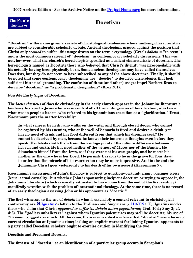 Docetism (1)A. K. M. Adam | PDF | Irenaeus | Christology