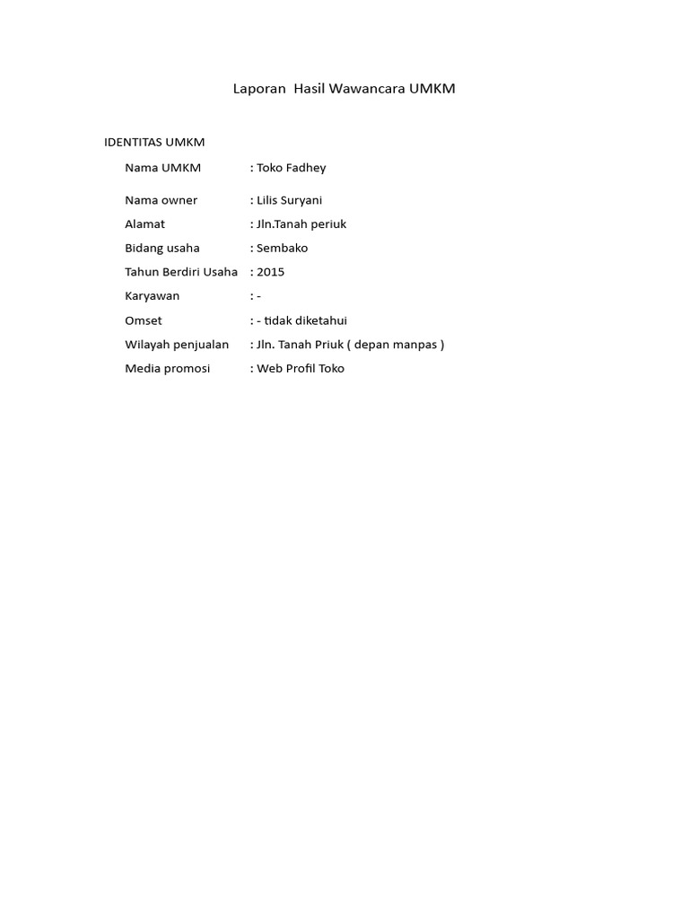 Laporan Hasil Wawancara UMKM | PDF