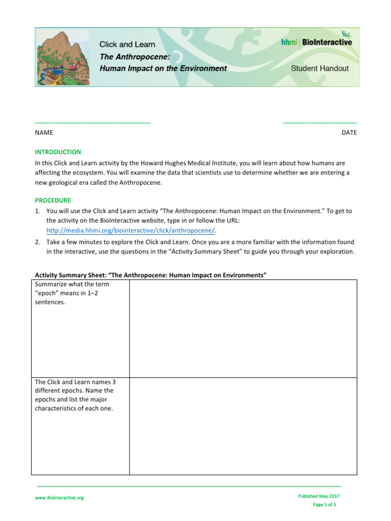 Anthropocene Student Handout | PDF | Anthropocene | Natural Environment