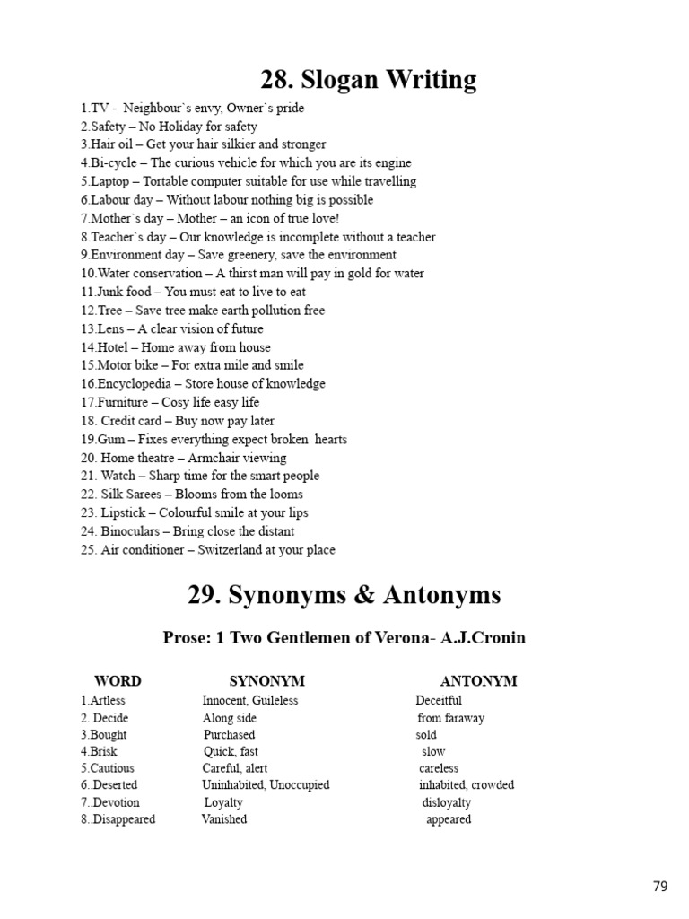 12th Synonyms and Antonyms | PDF