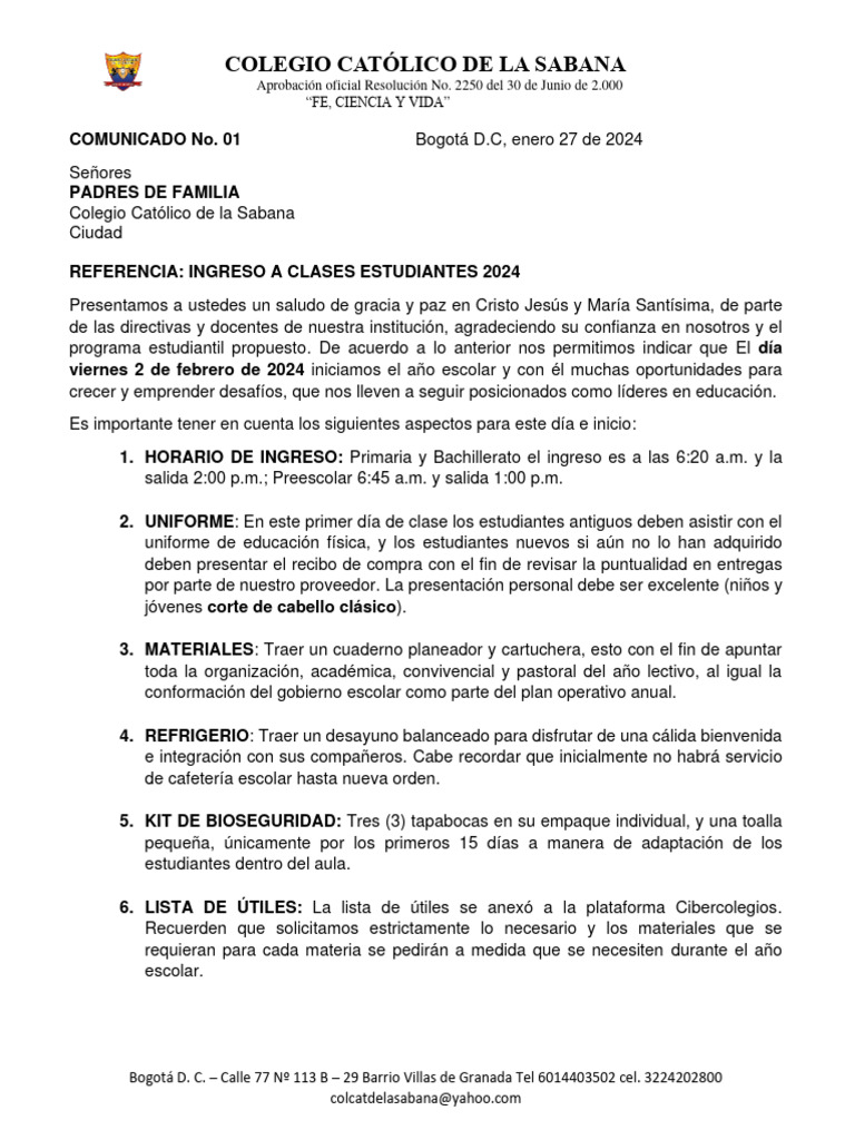 Comunicado N 1 - 2024 1 | PDF | Bogotá