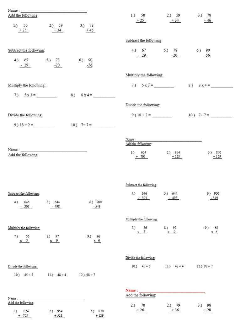 Grade 3 Numeracy Practice | PDF | Arithmetic | Mathematics