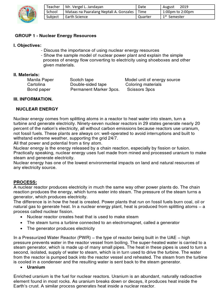 Nuclear Energy Resources Overview | PDF | Nuclear Power | Nuclear Reactor