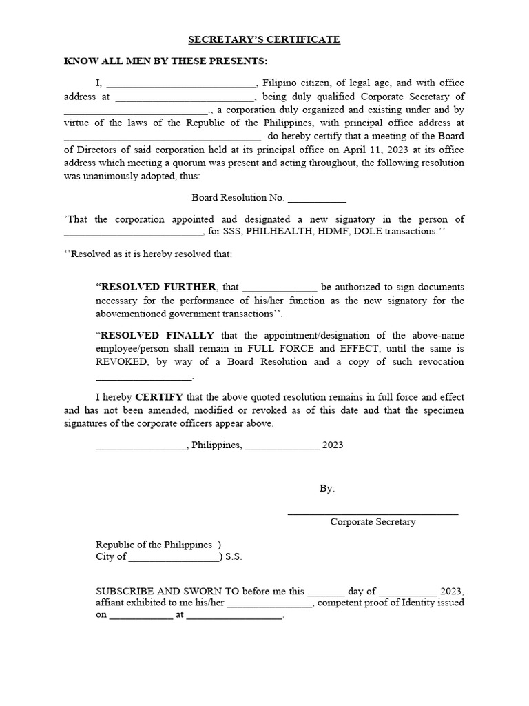 Sec Cert SSS Philhealth HDMF | PDF