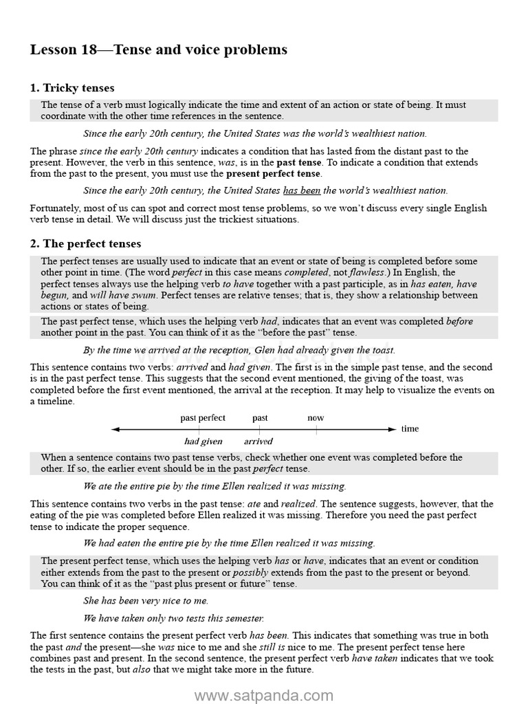 SAT-Tense and Voice Problems | PDF | Perfect (Grammar) | Grammatical Tense