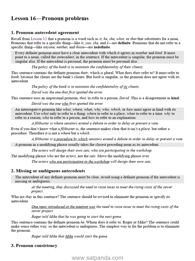 SAT-Pronoun Problems | PDF | Pronoun | Subject (Grammar)