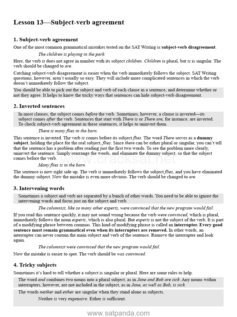 SAT Subject Verb Agreement | PDF | Verb | Subject (Grammar)