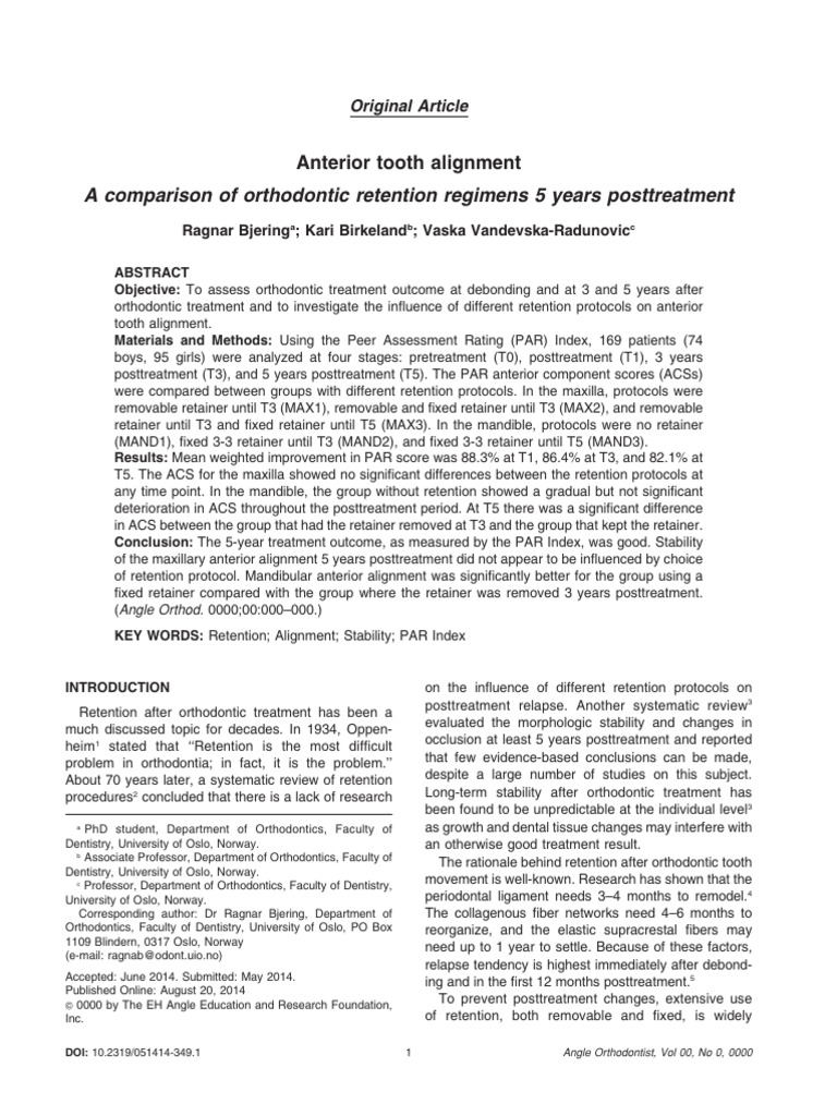 Anterior Tooth Alignment A Comparison of Orthodontic Retention Regimens ...
