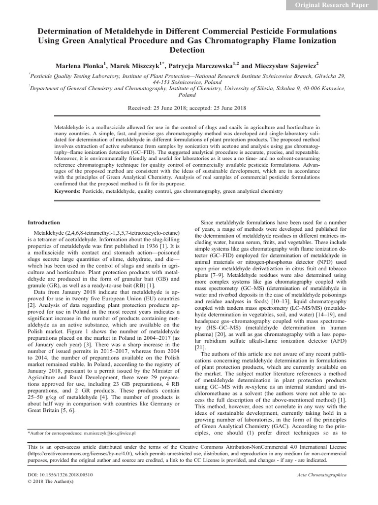 Determination of Metaldehyde in Different Commerci | PDF | Gas ...