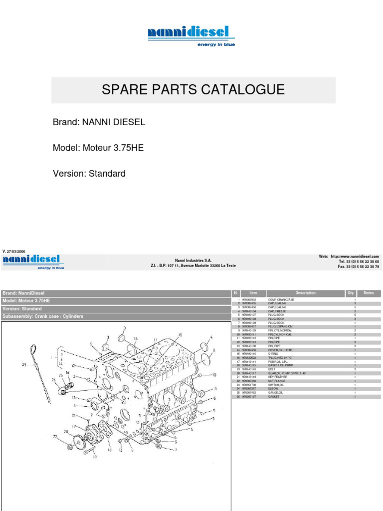 Nanni Diesel 3.75HE Spare Parts Catalogue | PDF | Screw | Washer (Hardware)
