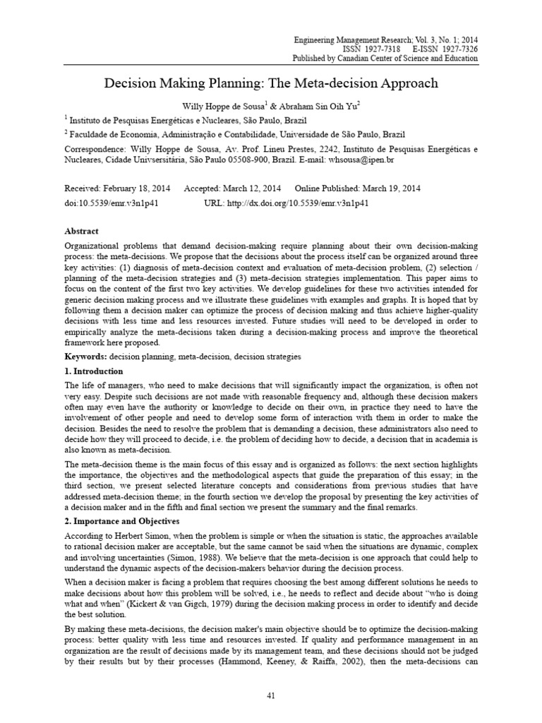 Decision Making Planning, The Meta-Decision Approach | PDF | Decision Making | Knowledge