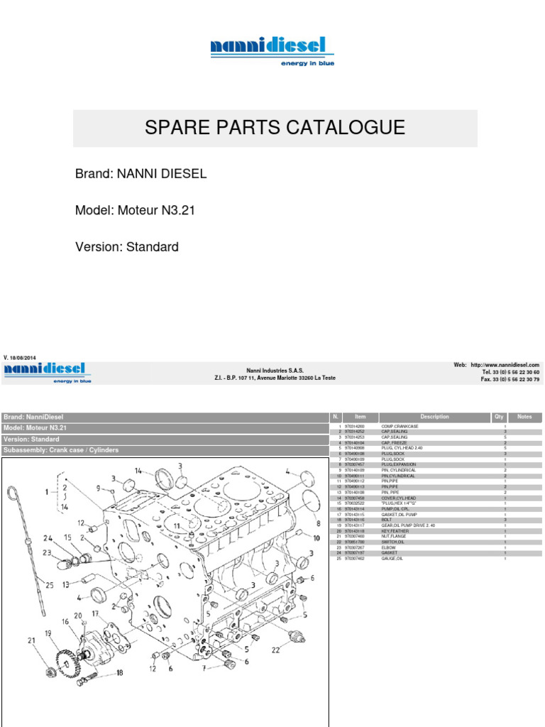 Nanni N3.21PartsBreakDownAug2014 | PDF | Valve | Internal Combustion Engine