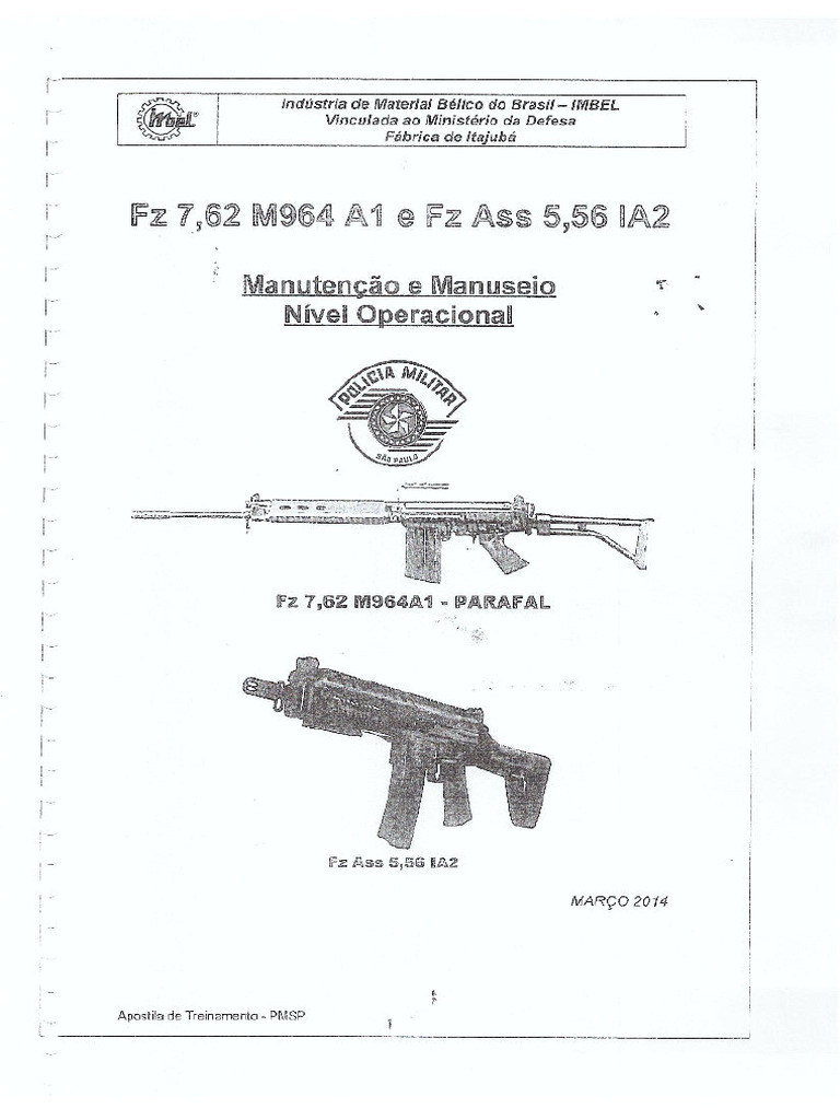 Manutenção e Manuseio Nível Operacional Fz 7,62 m964 a1 e Fz Ass 5,56 ...