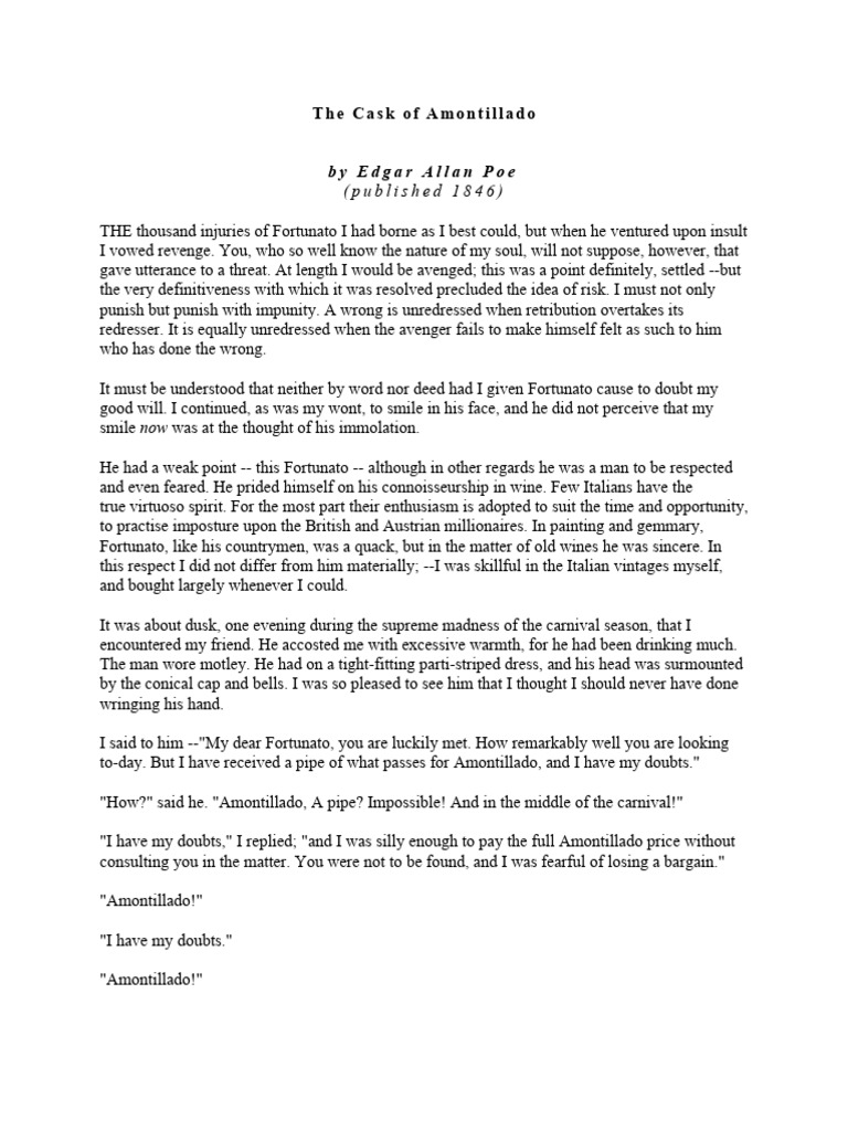 The Cask of Amontillado | PDF | Mystery, Thriller & Crime Fiction ...