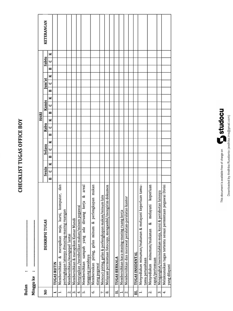 Checklist Office Boy | PDF