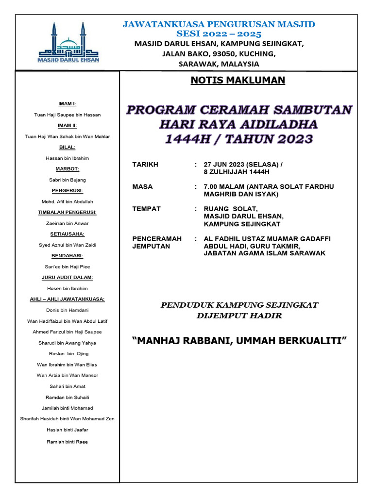 Notis Ceramah Hari Raya Aidiladha 2023 | PDF