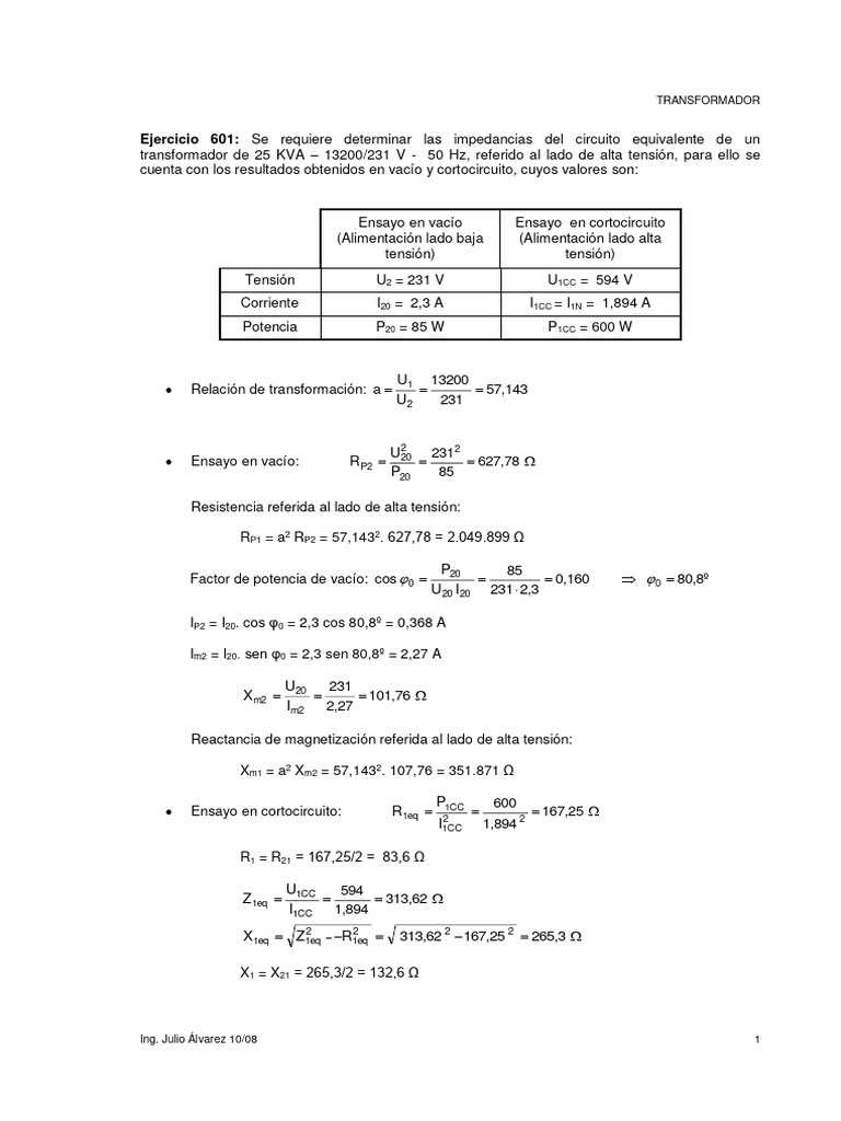5.ejercicios de Transformadores | PDF | Transformador | Energia electrica