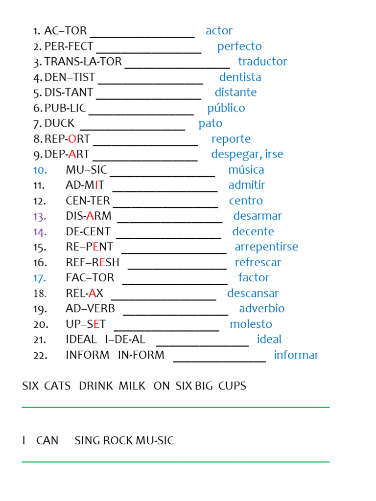 Silabas Abiertas y Cerradas Ejercicios | PDF | Science & Mathematics