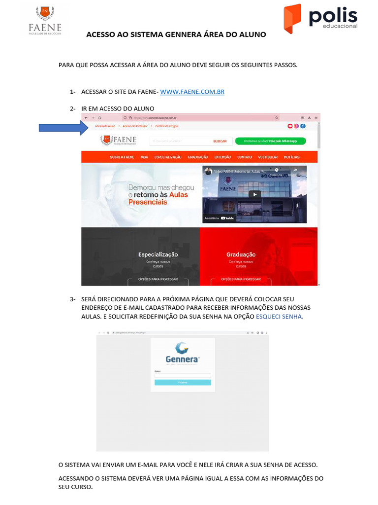 Acesso Ao Sistema Gennera Área Do Aluno | PDF | Carreira e Crescimento ...