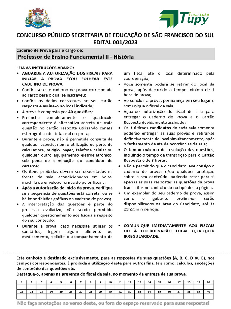 Prova Tupy Concurso 2023 Hist | PDF | Brasil | Escravidão