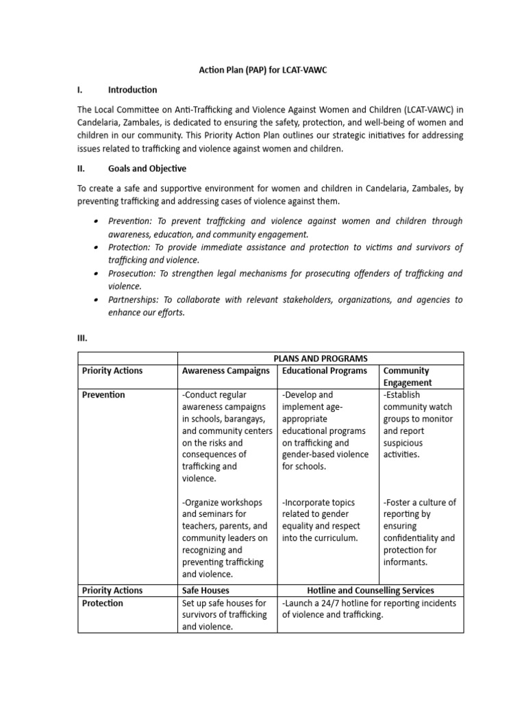 Action Plan LCPC Lcat Vawc | PDF | Human Trafficking | Legal Aid