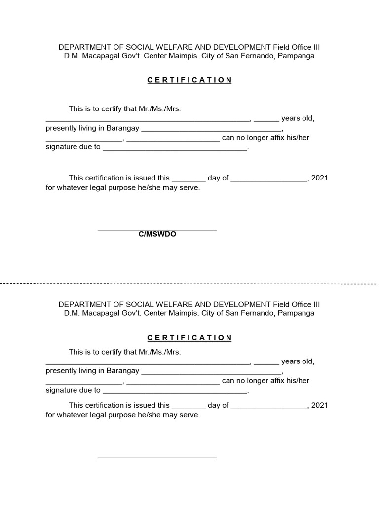 CERTIFICATE of Can No Longer Sign | PDF | Career & Growth | Social Science