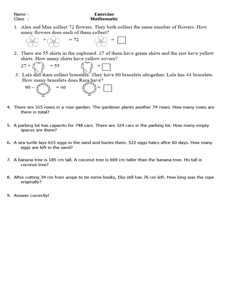 Exercise Math Daily Test 3 Grade Addition Subtraction and Graph | PDF