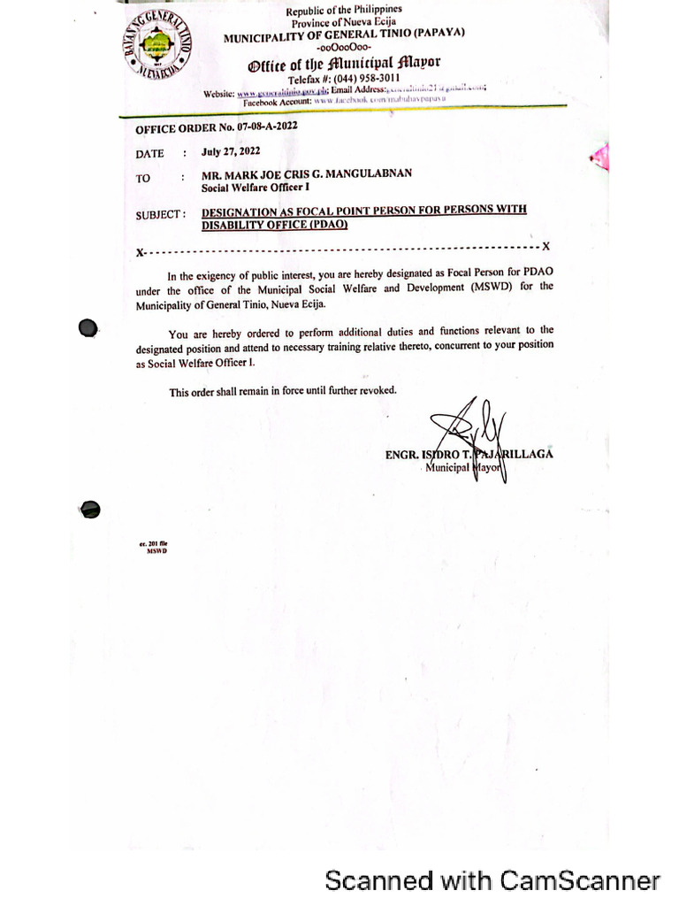 PDAO Executive Order and Office Designat | PDF