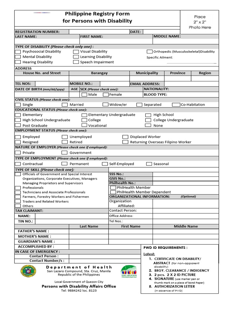 Philippine Registry Form For PWD | PDF | Disability