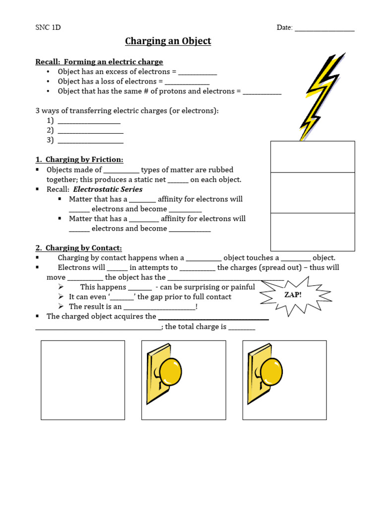 Charging An Object Worksheet | PDF | Electric Charge | Electron