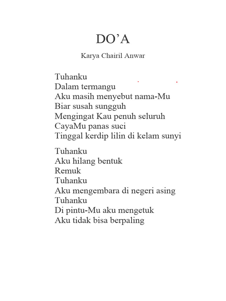 Puisi Doa Karya Chairil Anwar | PDF | Puisi