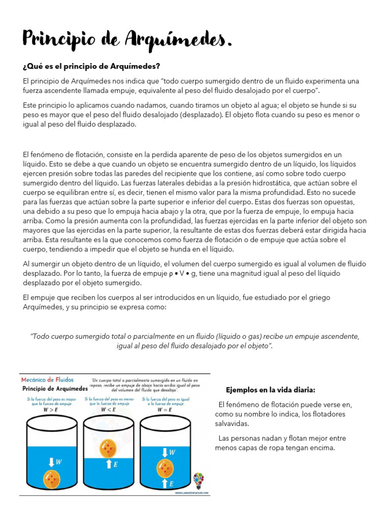 Principio de Arquímedes y Pascal - CETis (física) | PDF | Ingeniería mecánica | Materia suave