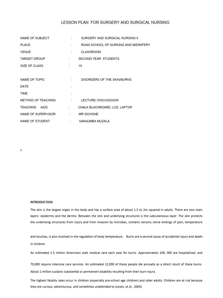 LESSON PLAN OF BURNS | PDF | Burn | Injury