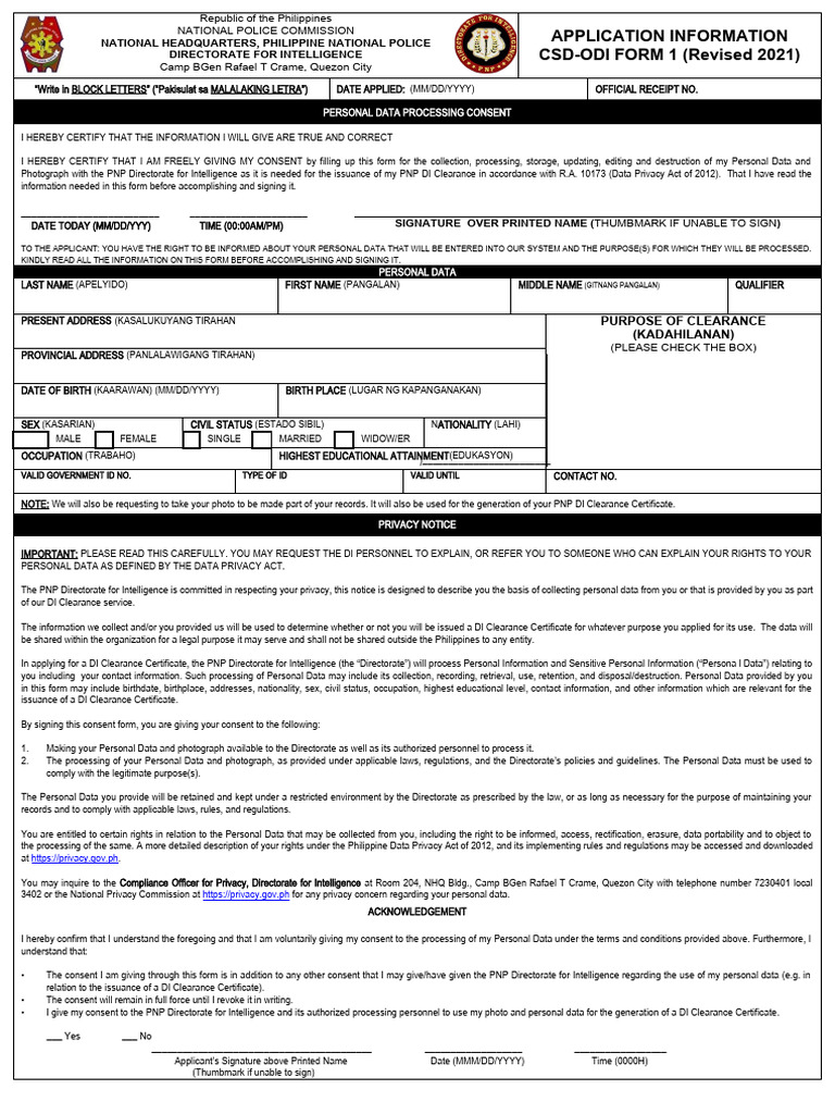 Odi Form No 1 Application Information Revised 2022 - 2 | PDF | Privacy ...