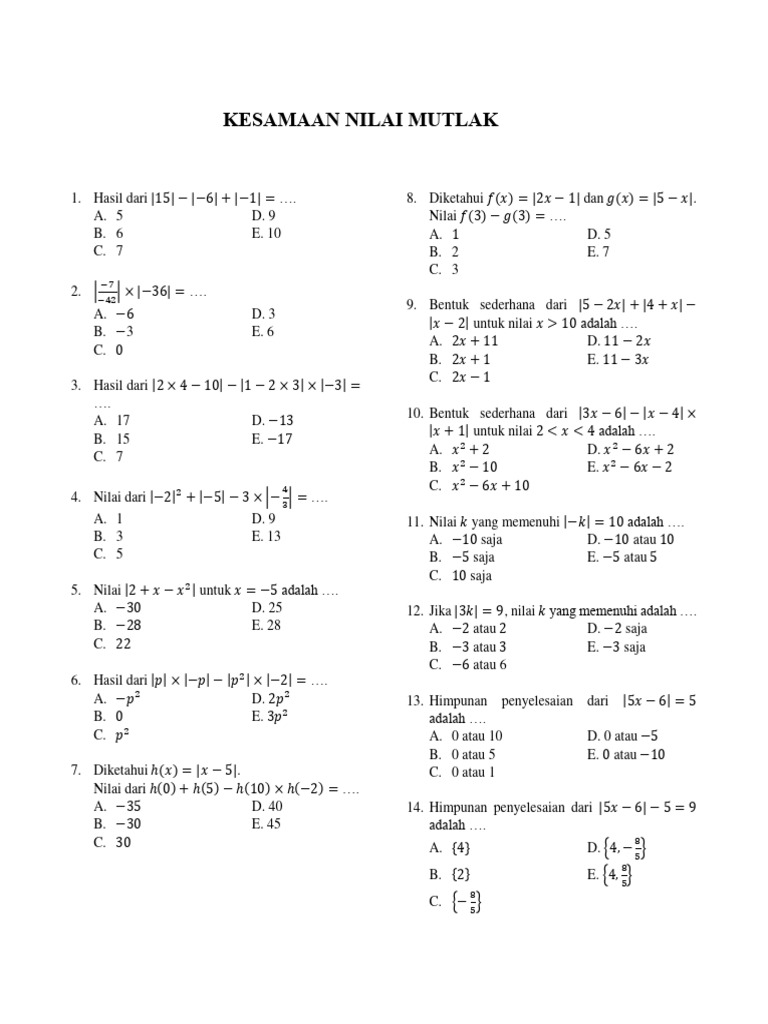 Bab 11 Persamaan Nilai Mutlak - Unlocked | PDF