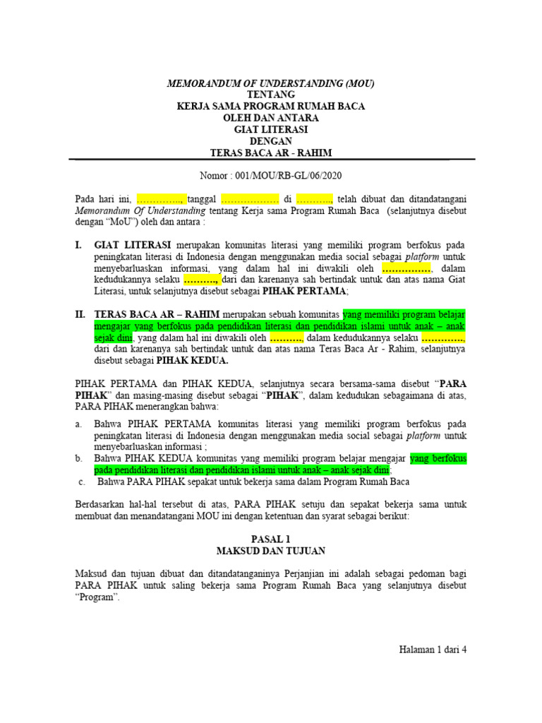 17 Juni 2020 - Mou Rumah Baca | PDF