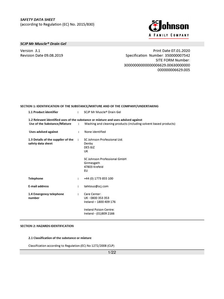 Mr. Muscle Drain Gel | PDF | Toxicity | Sodium Hydroxide