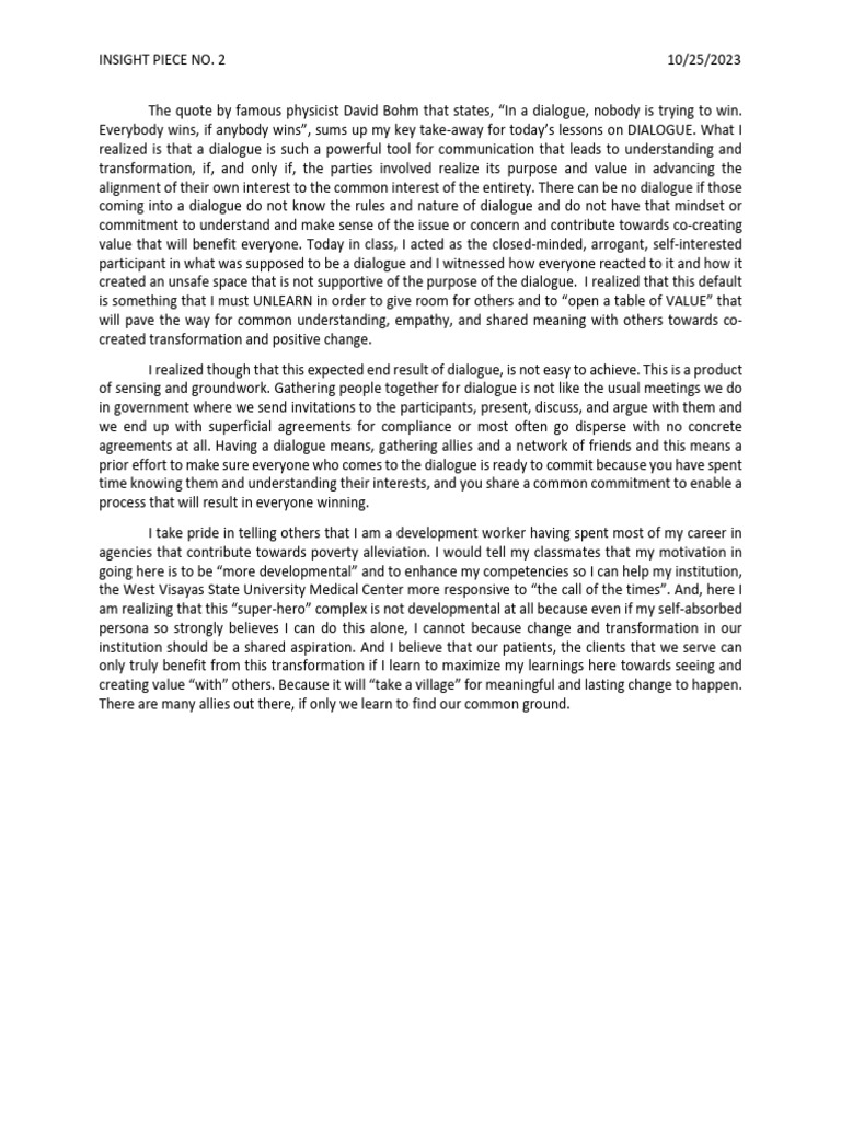 The Power of Dialogue for Change | PDF | Dialogue | Human Communication