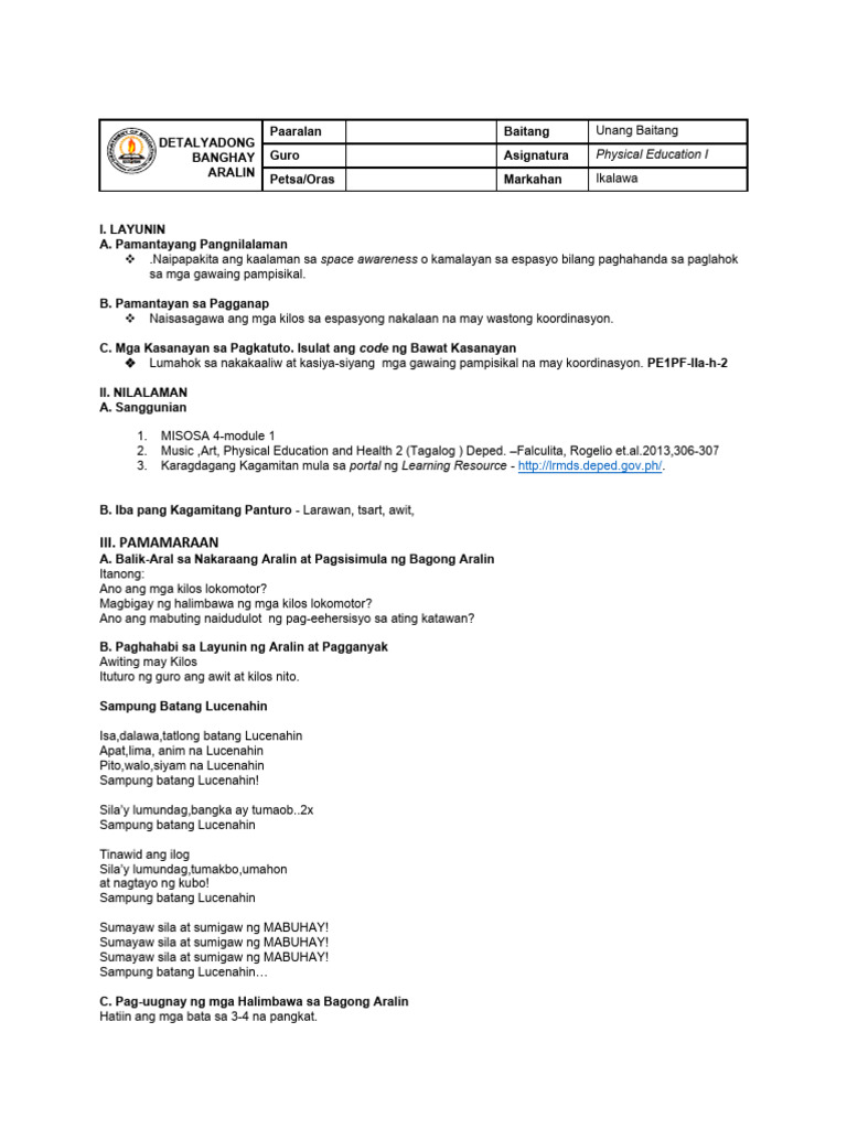 Physical Education I 2nd Grading Aralin 4 | PDF