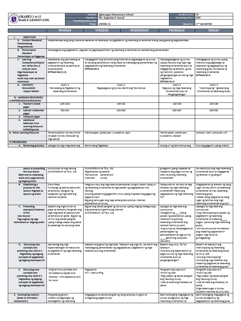 DLL - Epp 4 - Q2 - W1 | PDF