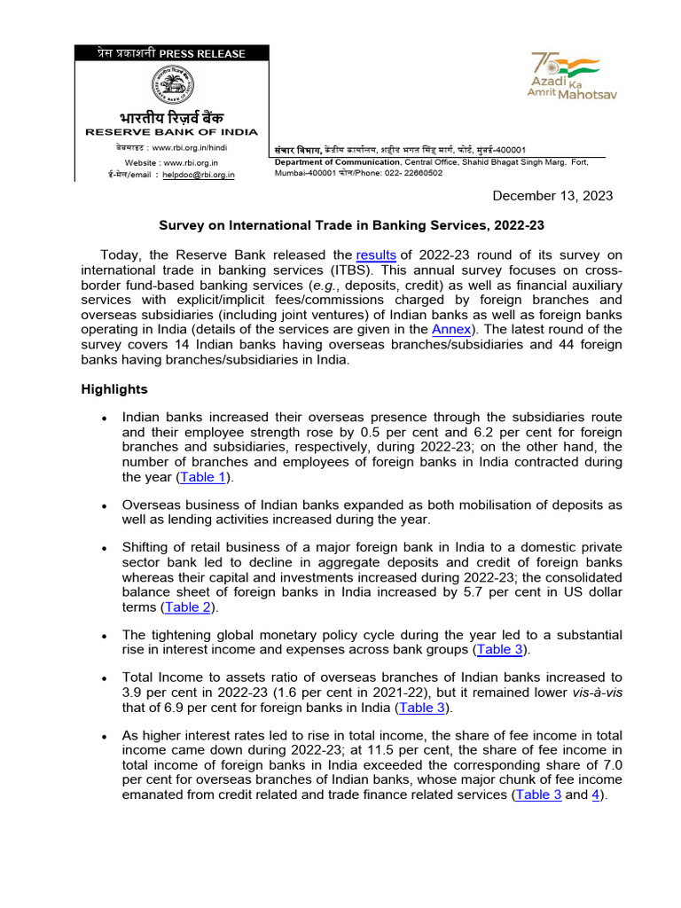 2022-23 International Banking Survey Results | PDF | Banks | Securities ...