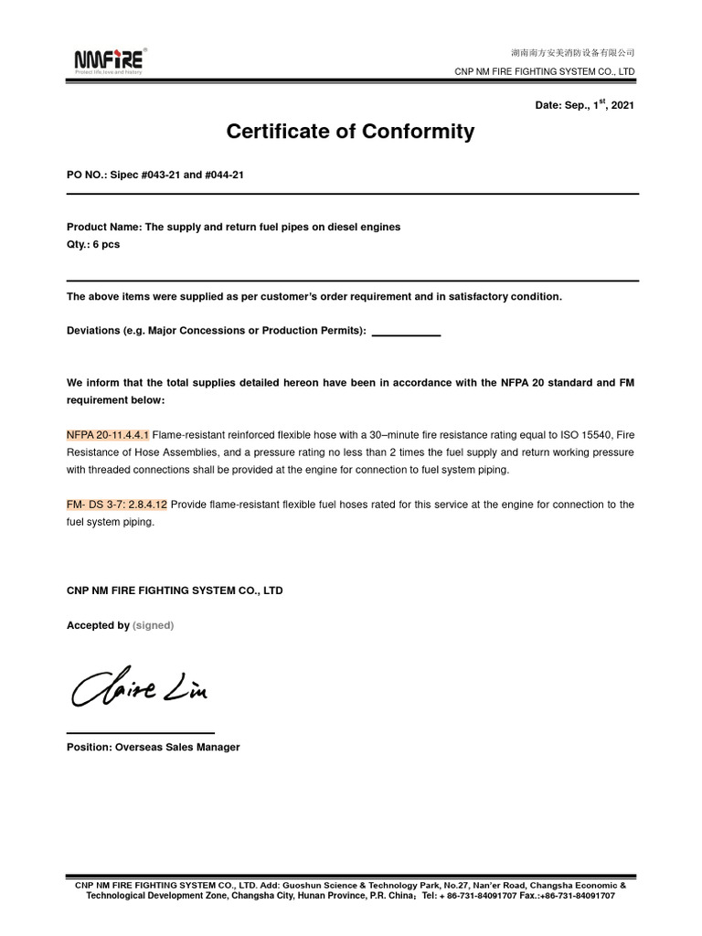 Certificate of Conformity | PDF