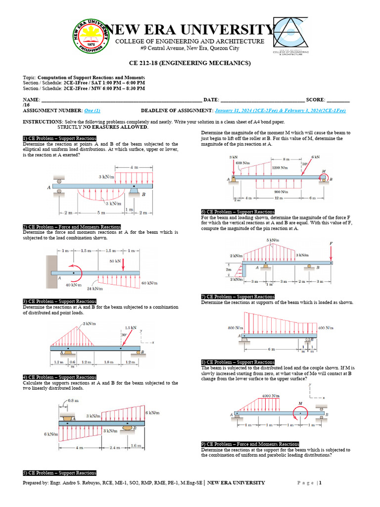Asignment enge mechanics | PDF | Beam (Structure) | Force