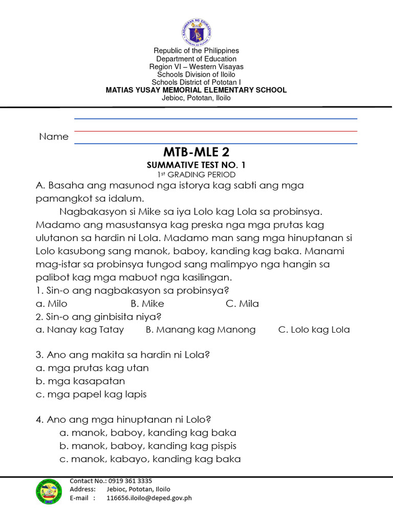 Summative Test No. 1 Q1 22-23 | PDF