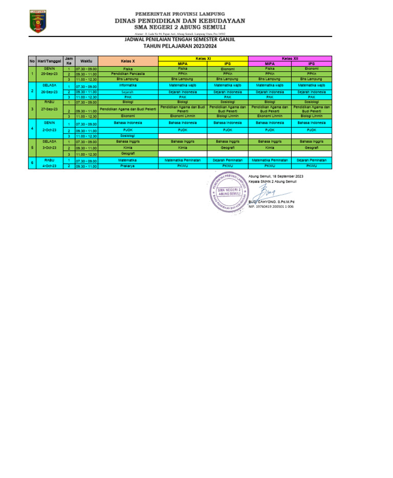 Jadwal PTS Ganjil 2023-2024 | PDF