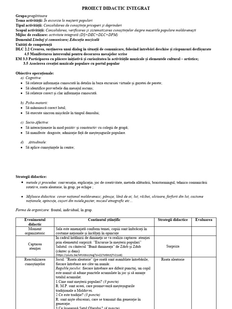 Proiect Didactic Integrat | PDF