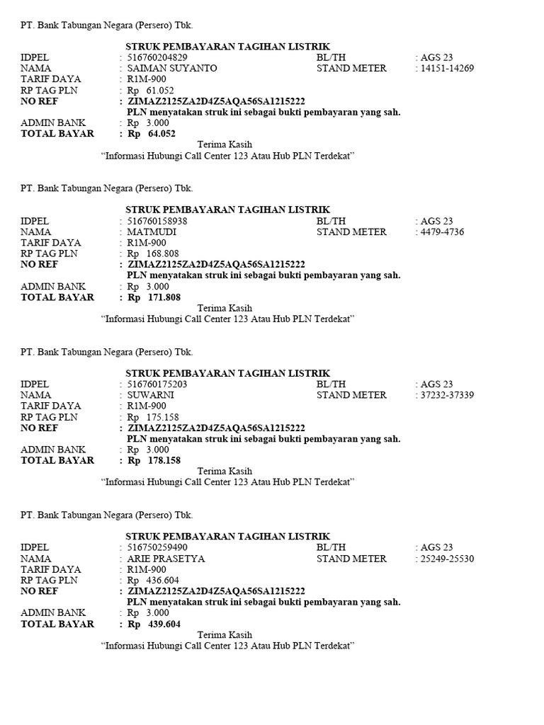 Form Rekening Listrik Baru | PDF
