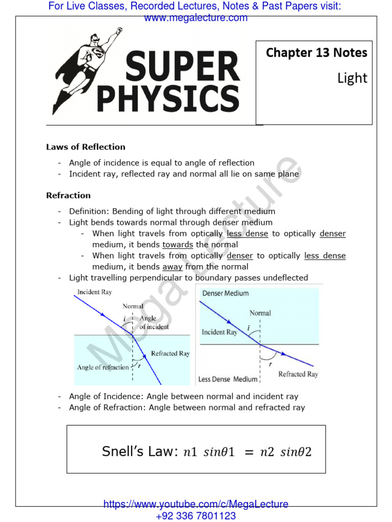 C13 Light Notes | PDF | Refraction | Refractive Index